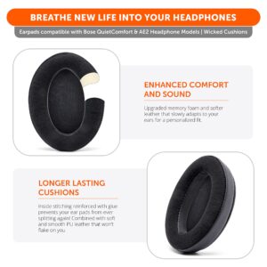 WC Upgraded Replacement Ear Pads for Bose QC15 Headphones Made by Wicked Cushions- Supreme Comfort - Compatible with QC25 / QC2 / AE2 / AE2i / AE2W - Extra Durable | (Velour)