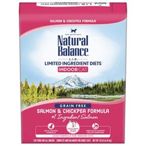 natural balance limited ingredient diet salmon & chickpea indoor adult cat grain-free dry cat food 10-lb. bag