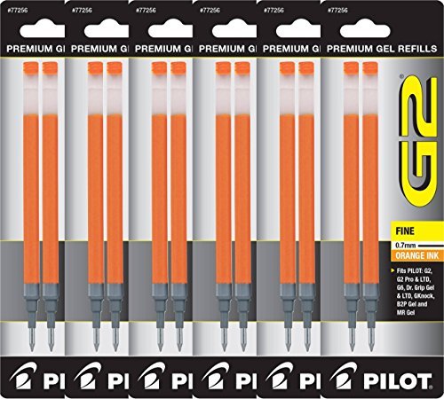 Value Pack of 6 - Pilot G2 Gel Ink Refills for Rolling Ball Pen, Fine Point, Orange (77256)