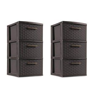 3 drawer storage weave cart set of 2 espresso plastic storage box organizer new