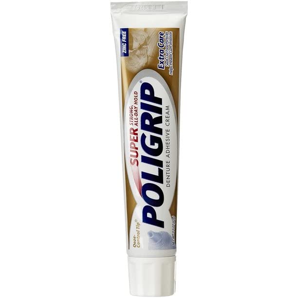 SUPER POLIGRIP Denture Adhesive Cream Extra Care 2.20 oz (Packs of 6)