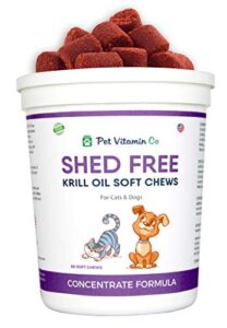 pet vitamin co - krill oil shed-free soft chews for dogs - reduce shedding & itching - rich in omega 3 & antioxidants - improves skin & coat - made in usa - 60 soft chews