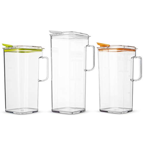 Komax Tritan Plastic Water Pitcher with Lid – BPA-Free, Square Water & Iced Tea Pitcher - Microwave & Dishwasher Safe Plastic Pitcher – Tea, Sangria, or Juice Containers with Lids for Fridge (2.4 Qt)