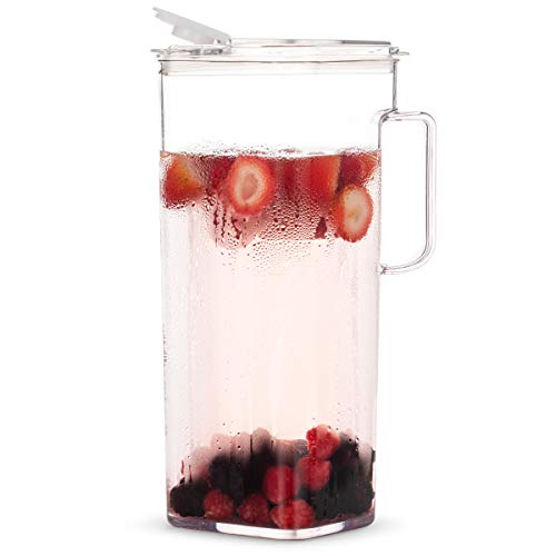 Komax Tritan Plastic Water Pitcher with Lid – BPA-Free, Square Water & Iced Tea Pitcher - Microwave & Dishwasher Safe Plastic Pitcher – Tea, Sangria, or Juice Containers with Lids for Fridge (2.4 Qt)