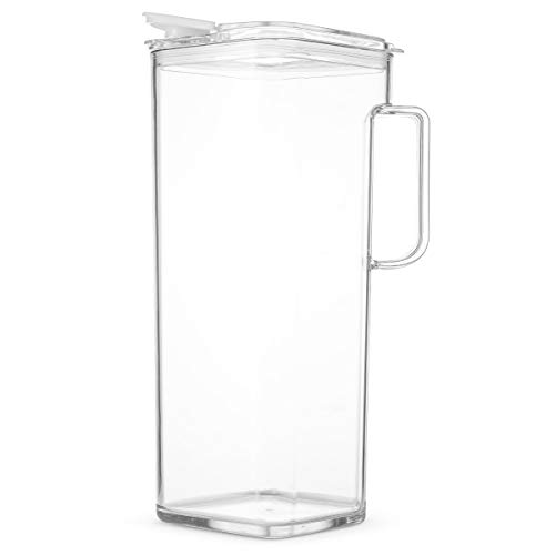 Komax Tritan Plastic Water Pitcher with Lid – BPA-Free, Square Water & Iced Tea Pitcher - Microwave & Dishwasher Safe Plastic Pitcher – Tea, Sangria, or Juice Containers with Lids for Fridge (2.4 Qt)