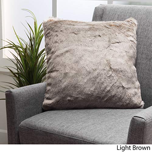 GDF Studio Ellison Faux Fur Throw Pillow, Light Brown