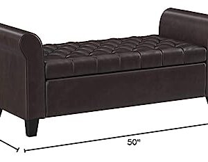 Christopher Knight Home Keiko Contemporary Rolled Arm Storage Ottoman Bench, Brown and Dark, 19.75" D x 50" W x 20.5" H