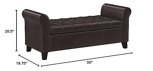 Christopher Knight Home Keiko Contemporary Rolled Arm Storage Ottoman Bench, Brown and Dark, 19.75" D x 50" W x 20.5" H