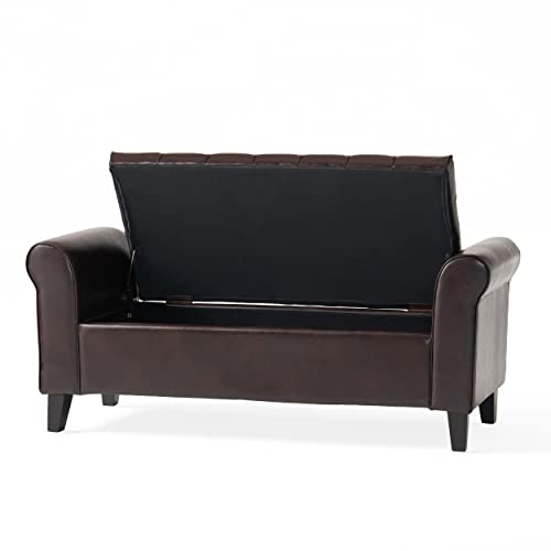 Christopher Knight Home Keiko Contemporary Rolled Arm Storage Ottoman Bench, Brown and Dark, 19.75" D x 50" W x 20.5" H