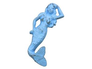 handcrafted nautical decor rustic light blue cast iron mermaid hook 6" - cast iron decoration - antique vi