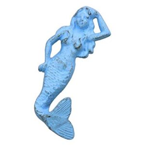 Handcrafted Nautical Decor Rustic Light Blue Cast Iron Mermaid Hook 6" - Cast Iron Decoration - Antique Vi