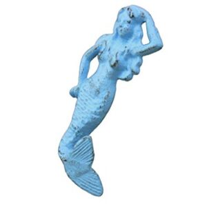 Handcrafted Nautical Decor Rustic Light Blue Cast Iron Mermaid Hook 6" - Cast Iron Decoration - Antique Vi