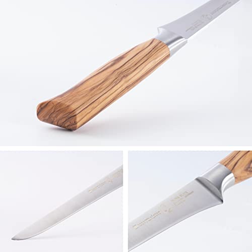 Messermeister Oliva Elite 6” Boning Knife - Fine German Steel Alloy Blade & Natural Mediterranean Olive Wood Handle - Rust Resistant & Easy to Maintain