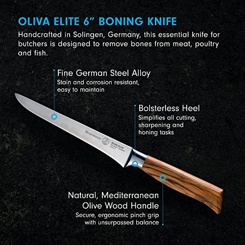 Messermeister Oliva Elite 6” Boning Knife - Fine German Steel Alloy Blade & Natural Mediterranean Olive Wood Handle - Rust Resistant & Easy to Maintain