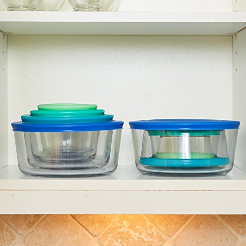 Anchor Hocking 26 Piece Set Round Glass Food Storage Containers with BPA-Free SnugFit Lids, Mixed Blue, Space Saving Meal Prep Containers