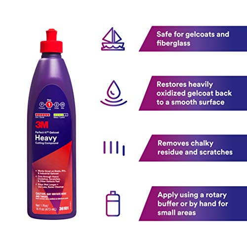 3M Perfect-It Gelcoat Heavy Cutting Compound, 36101, 1 Pint, Fiberglass Oxidation Remover for Boats and RVs