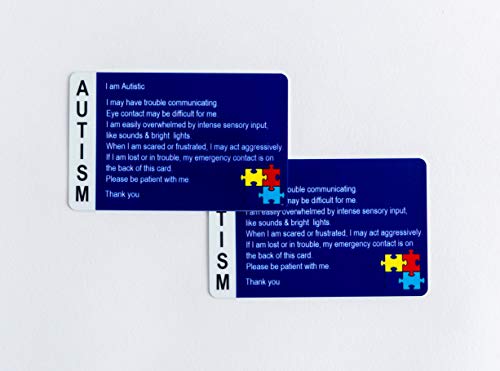 Autism Alert Card - ADHD Awareness Cards - Customized Name & Emergency Contact - 2 Pack, Secure ID