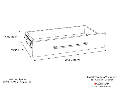 ClosetMaid SuiteSymphony Wood, Add On Accessory, Modern Style For Storage, Closet, Clothes, Size Units, Pure White/Satin Nickel, 25-Inch X 5-Inch Drawer