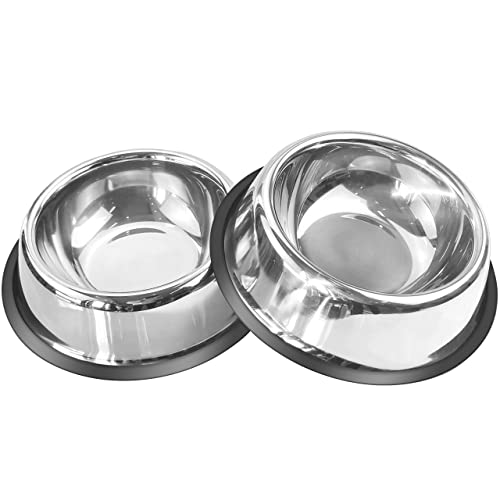 Mlife Stainless Steel Dog Bowl with Rubber Base for Small/Medium/Large Dogs, Pets Feeder Bowl and Water Bowl Perfect Choice (Set of 2)