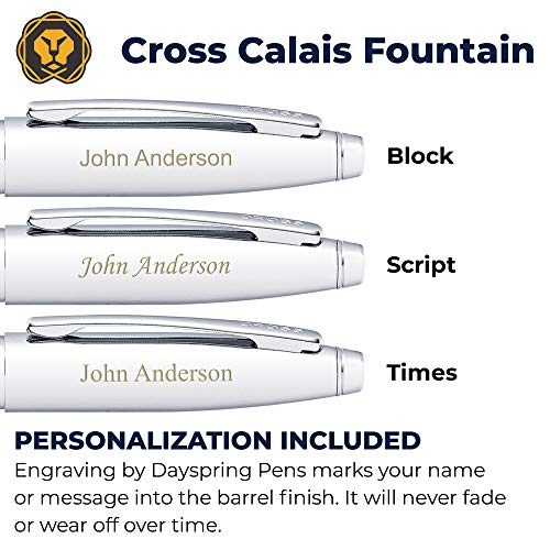 Dayspring Pens Cross Fountain Pen | Engraved/Personalized Cross Calais Fountain Gift Pen with Case - Chrome AT0116-1MS. Custom Engraved and Shipped Fast.