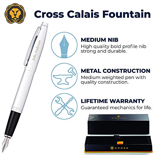 Dayspring Pens Cross Fountain Pen | Engraved/Personalized Cross Calais Fountain Gift Pen with Case - Chrome AT0116-1MS. Custom Engraved and Shipped Fast.