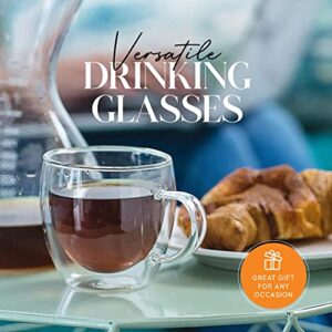 Kitchables Double Wall Glass Coffee Mugs Set of 4, 8oz with Handle Insulated Glass Coffee Mug with Handle, Clear Coffee Mugs, Tasas Transparente Para Café Bonitas