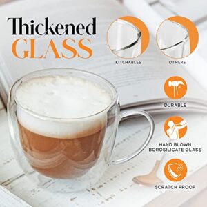 Kitchables Double Wall Glass Coffee Mugs Set of 4, 8oz with Handle Insulated Glass Coffee Mug with Handle, Clear Coffee Mugs, Tasas Transparente Para Café Bonitas