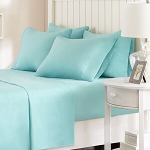 comfort spaces cs20-0118 microfiber set 14" deep pocket, wrinkle resistant all around elastic-year-round cozy bedding sheet,6 pcs, matching pillow cases, queen, aqua