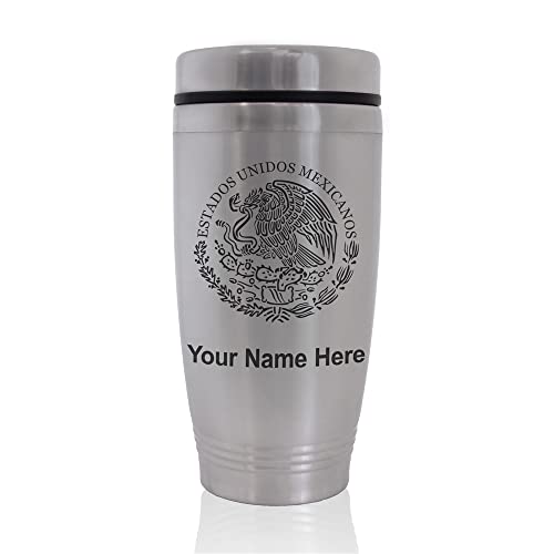 SkunkWerkz Commuter Travel Mug, Flag of Mexico, Personalized Engraving Included