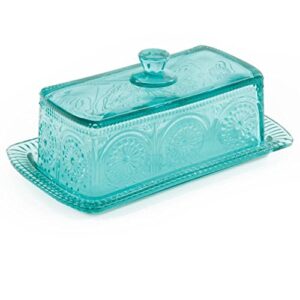 the pioneer woman adeline glass butter dish - teal