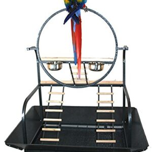 Extra Large O Wrought Iron Stand for Medium or Large Parrot Amazon Cockatoos Macaws Play Gym Ground Seed Skirts(Black Vein)