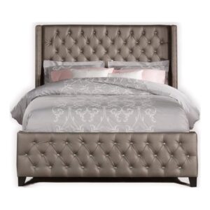 atlin designs modern faux leather upholstered king panel bed in gray