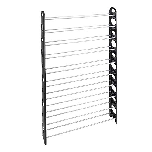 Crazyworld 10 Tier Stainless Steel Shoe Rack / Ribbon Storage Stackable Shelves, Holds 50 Pairs Of Shoes,60.6" x 38.2" x 7.5" ,Black & Silver