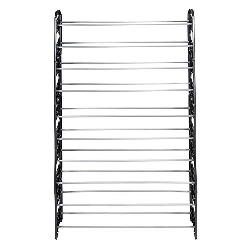 Crazyworld 10 Tier Stainless Steel Shoe Rack / Ribbon Storage Stackable Shelves, Holds 50 Pairs Of Shoes,60.6" x 38.2" x 7.5" ,Black & Silver