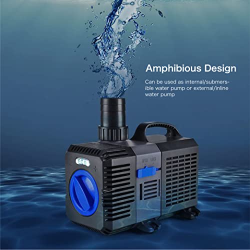 Flexzion Pond Pump Submersible (1400GPH) Adjustable Flow Inline Aquarium Fountain Waterfall Koi Fish Salt Fresh Water Filter with Set of Outlet Adapter