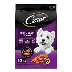 cesar small breed dry dog food filet mignon flavor with spring vegetables garnish dog kibble, 12 lb. bag