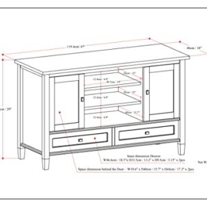 SIMPLIHOME Warm Shaker SOLID WOOD 47 Inch Wide Transitional TV Media Stand in Tobacco Brown for TVs up to 50 Inches, For the Living Room and Entertainment Center