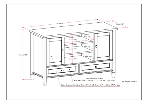 SIMPLIHOME Warm Shaker SOLID WOOD 47 Inch Wide Transitional TV Media Stand in Tobacco Brown for TVs up to 50 Inches, For the Living Room and Entertainment Center