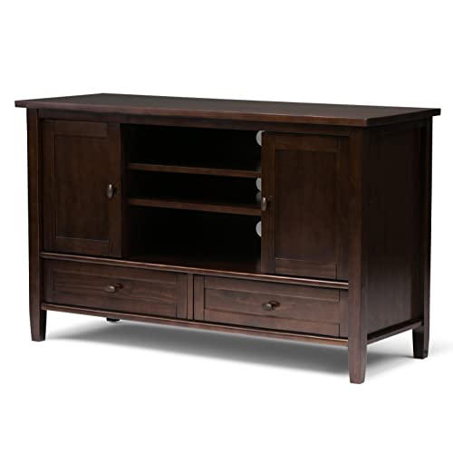 SIMPLIHOME Warm Shaker SOLID WOOD 47 Inch Wide Transitional TV Media Stand in Tobacco Brown for TVs up to 50 Inches, For the Living Room and Entertainment Center