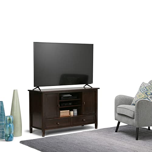 SIMPLIHOME Warm Shaker SOLID WOOD 47 Inch Wide Transitional TV Media Stand in Tobacco Brown for TVs up to 50 Inches, For the Living Room and Entertainment Center