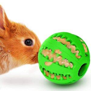 SunGrow Teething Treat Chew Ball for Rabbit, Ferret, Guinea Pig, Puppy, Kitten Tooth Clearing Puzzle Treat Dispenser, Interactive Training Ball for Oral Care & Mental Activation, Green, 2.75"