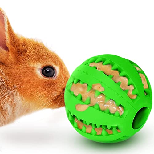 SunGrow Teething Treat Chew Ball for Rabbit, Ferret, Guinea Pig, Puppy, Kitten Tooth Clearing Puzzle Treat Dispenser, Interactive Training Ball for Oral Care & Mental Activation, Green, 2.75"