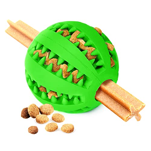 SunGrow Teething Treat Chew Ball for Rabbit, Ferret, Guinea Pig, Puppy, Kitten Tooth Clearing Puzzle Treat Dispenser, Interactive Training Ball for Oral Care & Mental Activation, Green, 2.75"