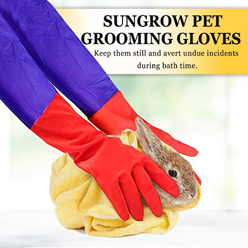 SunGrow Bathing Gloves for Dog, Grooming Handgloves for Handling Cats, and Other Small Animals, Long Cover for Arms and Hands