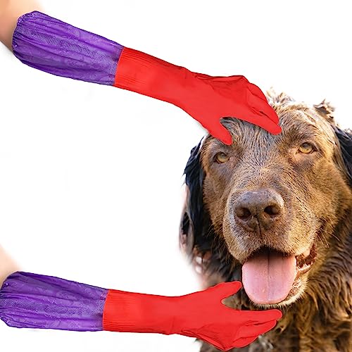 SunGrow Bathing Gloves for Dog, Grooming Handgloves for Handling Cats, and Other Small Animals, Long Cover for Arms and Hands