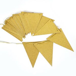 ZOOYOO 20 Feet Gold Glitter Pennant Banner, Paper Triangle Flags Bunting for Baby Birthday Party, Wedding Decor, Baby Shower, 30pcs Flags, Pack of 1(One 20 Feet or Two 10 Feet)