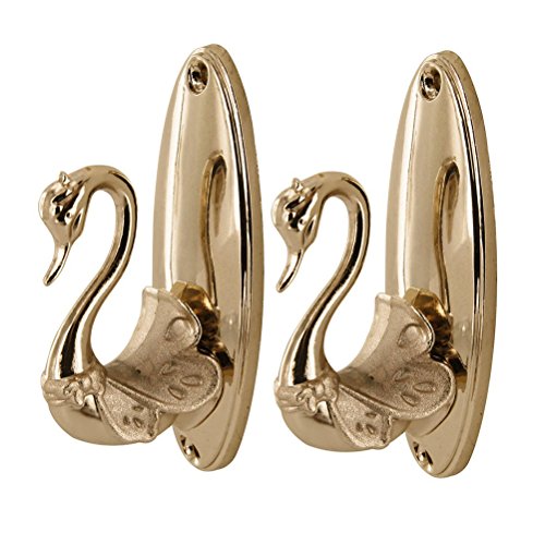 OULII Metal Wall Hook Curtain Drapery Holdbacks Coat Hat Hook Set of 2 (Golden Swan)