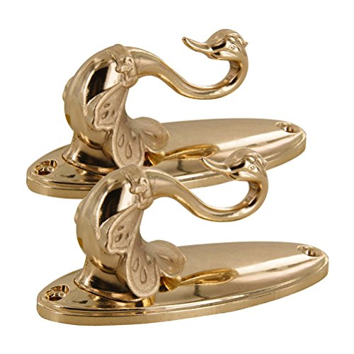 OULII Metal Wall Hook Curtain Drapery Holdbacks Coat Hat Hook Set of 2 (Golden Swan)