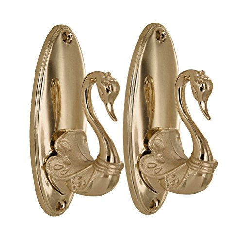 OULII Metal Wall Hook Curtain Drapery Holdbacks Coat Hat Hook Set of 2 (Golden Swan)