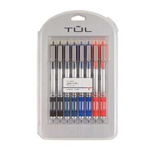 tul retractable gel pens, bullet point, 0.7 mm, gray barrel, assorted standard ink colors, pack of 8